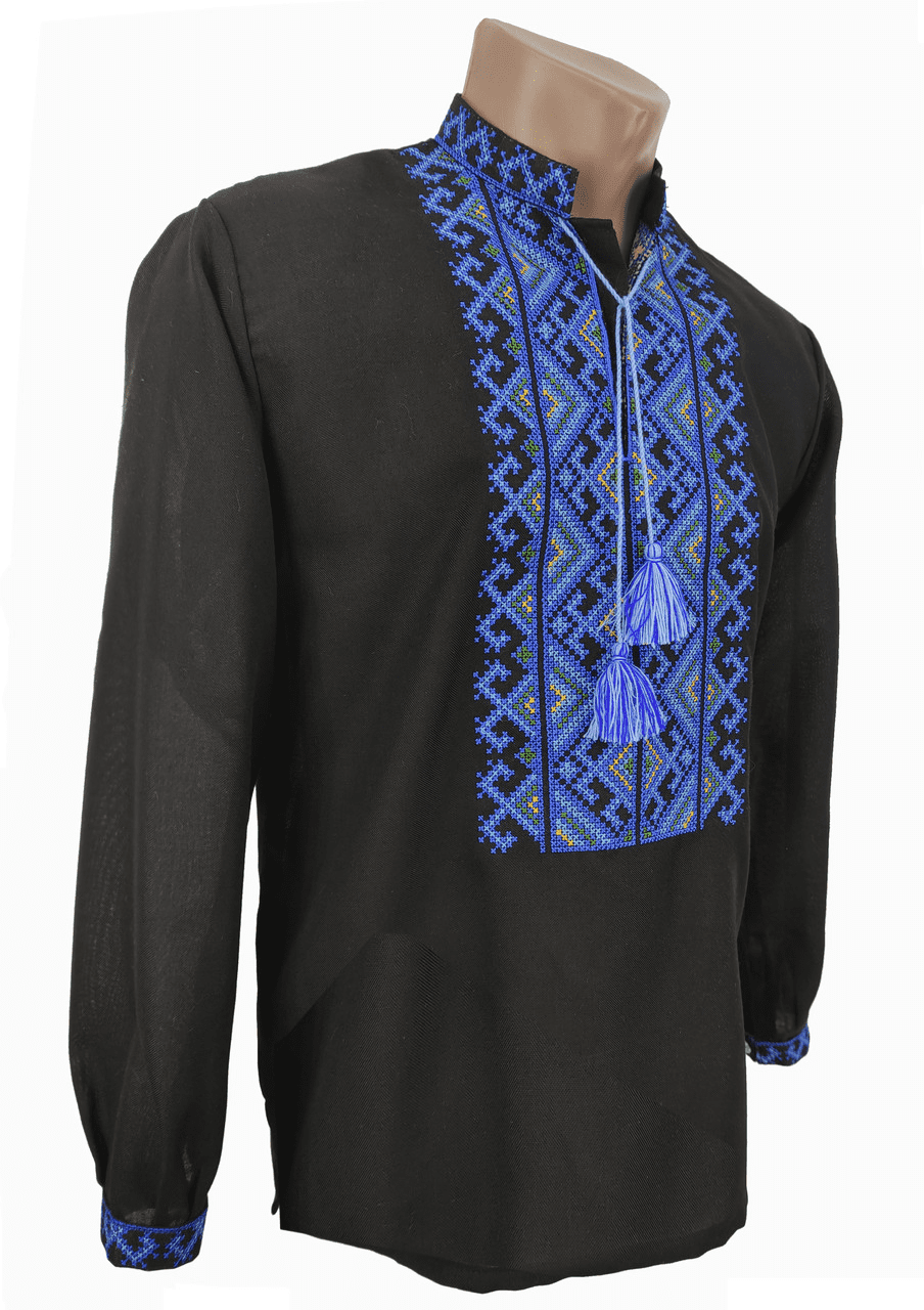 Men's embroidered jacket of black color with Harmony ornament with blu ...